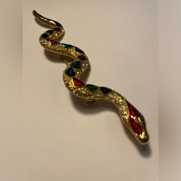 No Brand | Jewelry | Vintage Large Gold Snake Enamel With Rhinestones ...